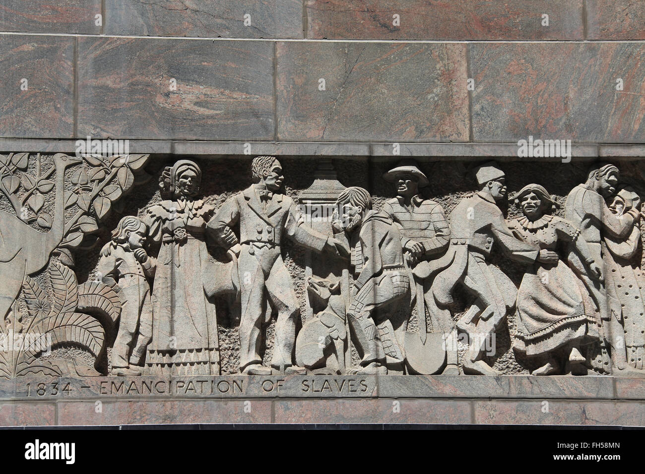 Carved stone frieze on the famous art deco Mutual Building at Cape Town ...