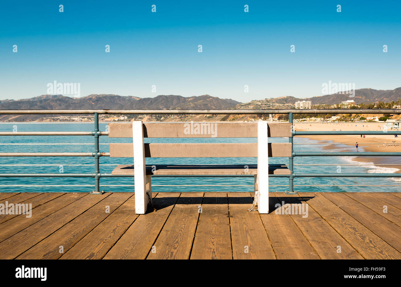 bench on santa monica pier Stock Photo - Alamy
