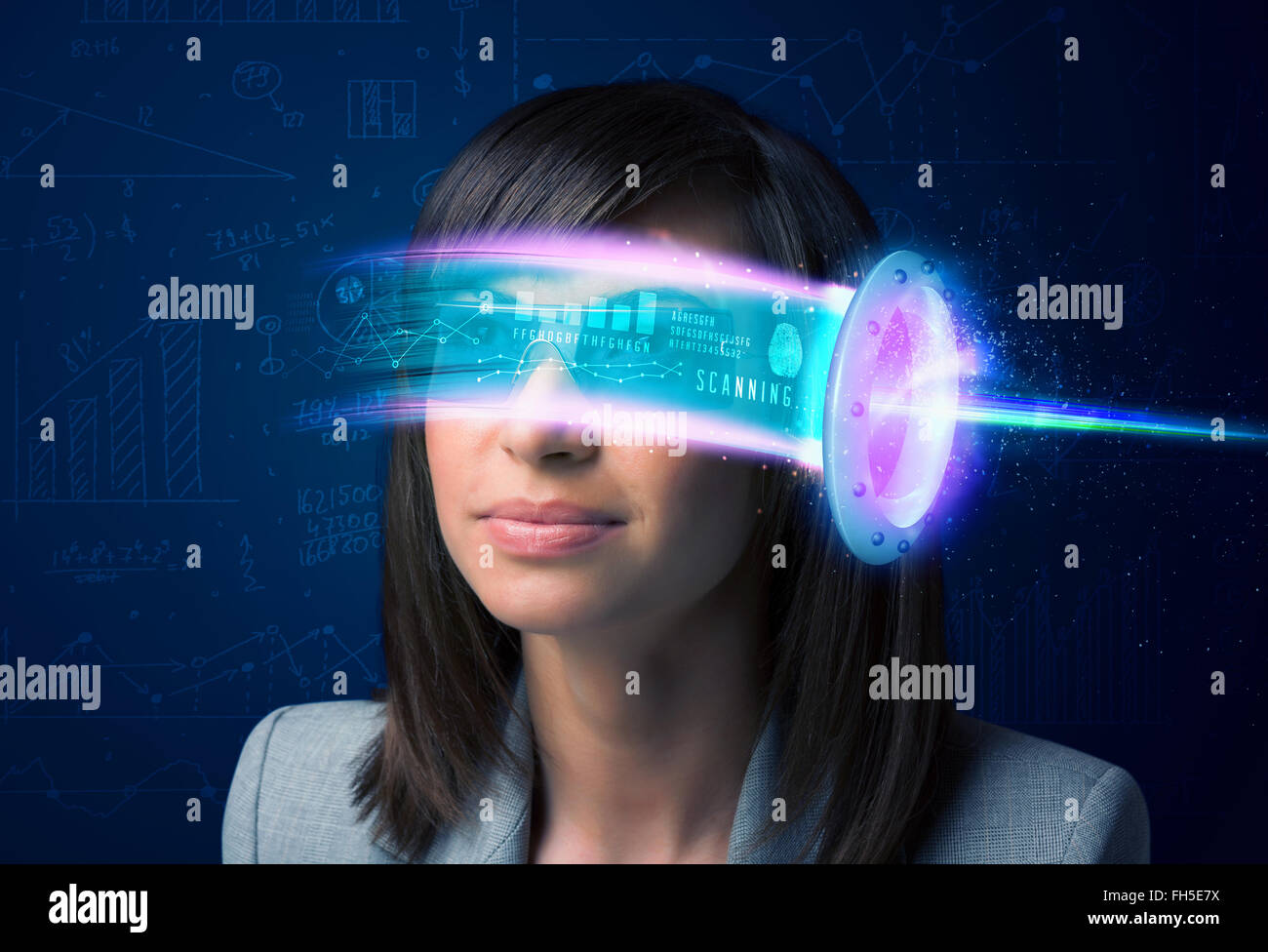 Woman from future with high tech smartphone glasses Stock Photo - Alamy