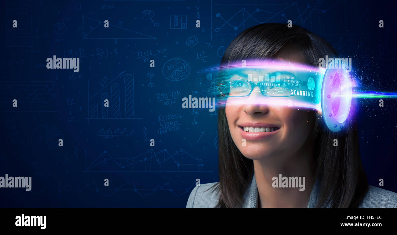 Woman from future with high tech smartphone glasses Stock Photo - Alamy