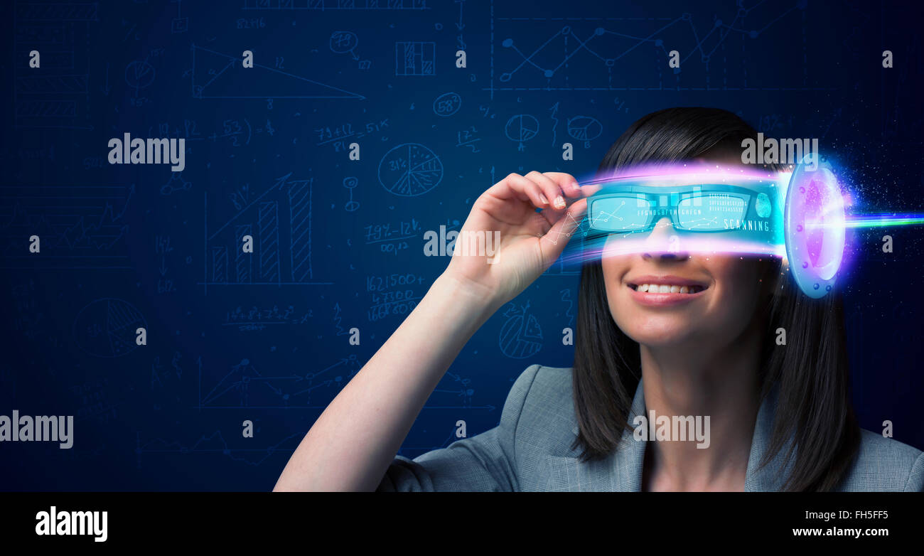 Woman from future with high tech smartphone glasses Stock Photo - Alamy