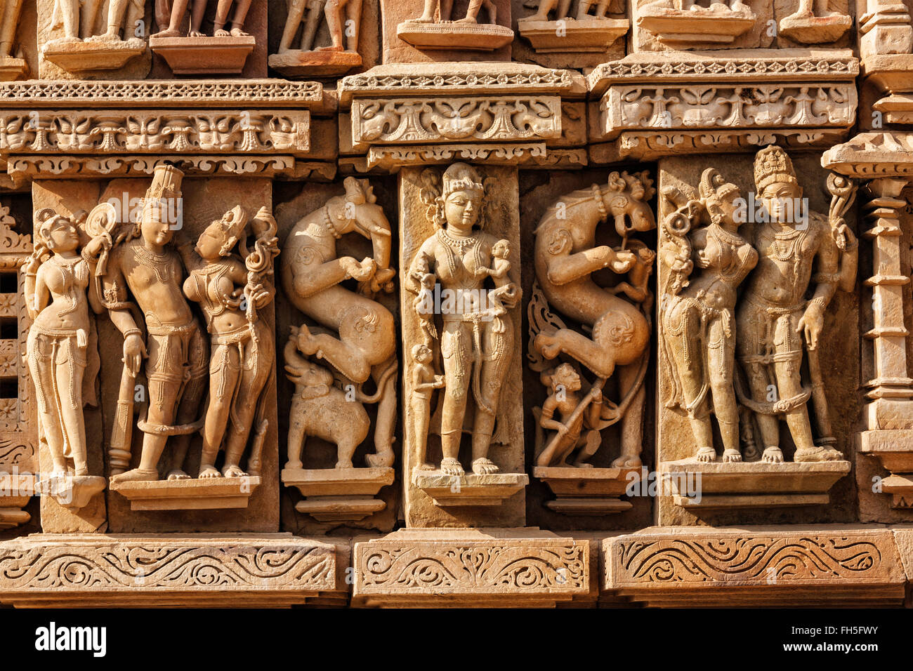 Sculptures on Adinath Jain Temple, Khajuraho Stock Photo - Alamy