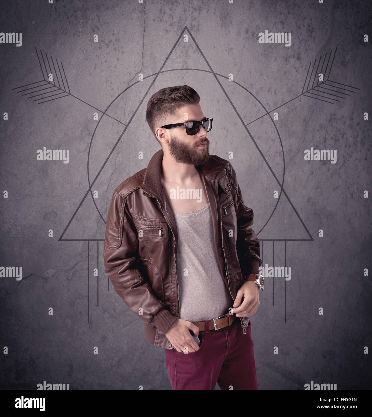 Casual funny male using mobile phone Stock Photo - Alamy