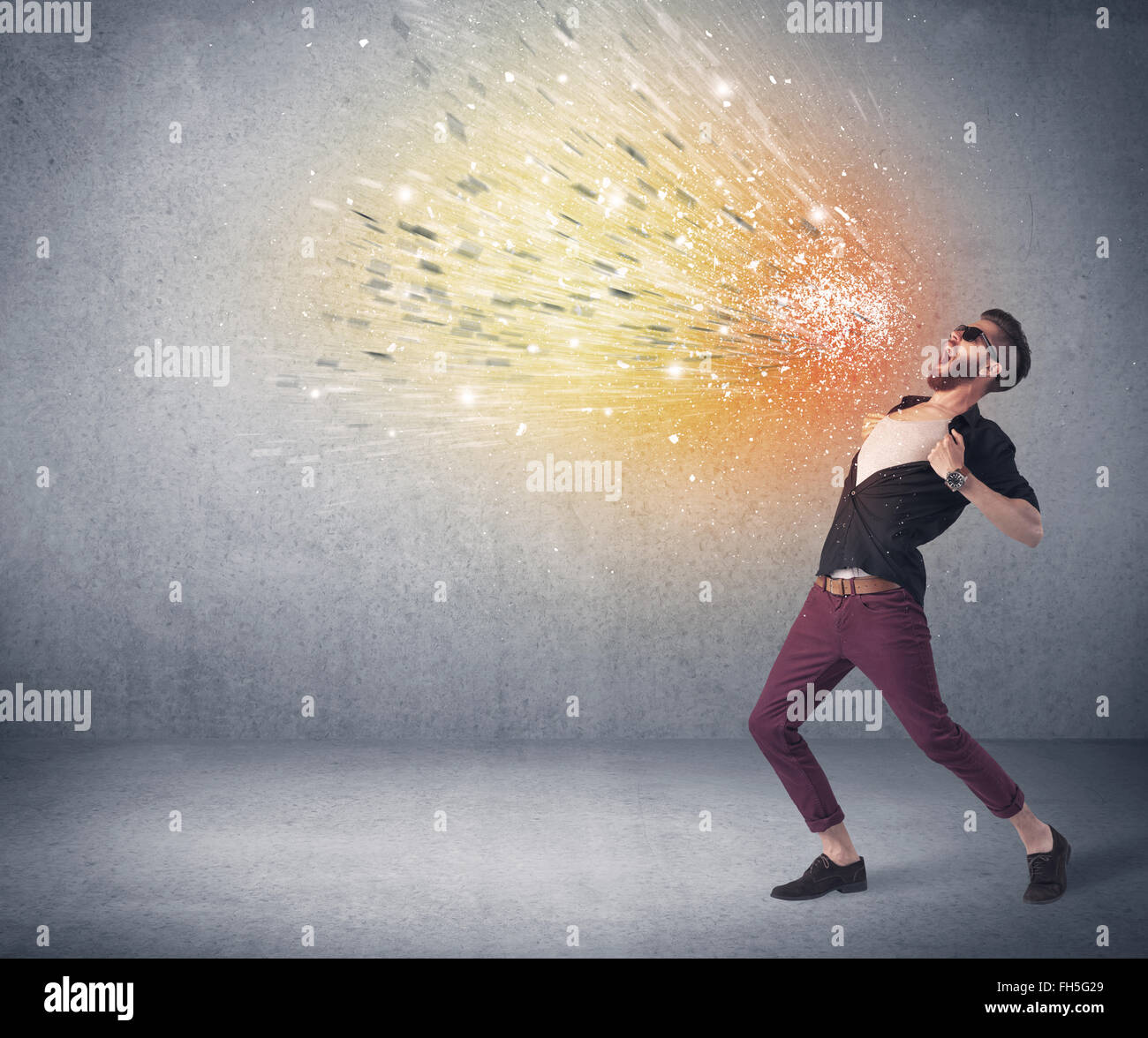 Fashion model shouting colorful splash Stock Photo - Alamy