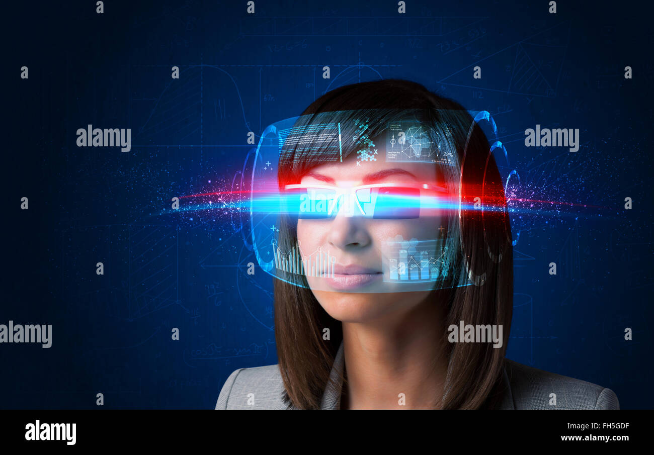 Future woman with high tech smart glasses Stock Photo - Alamy