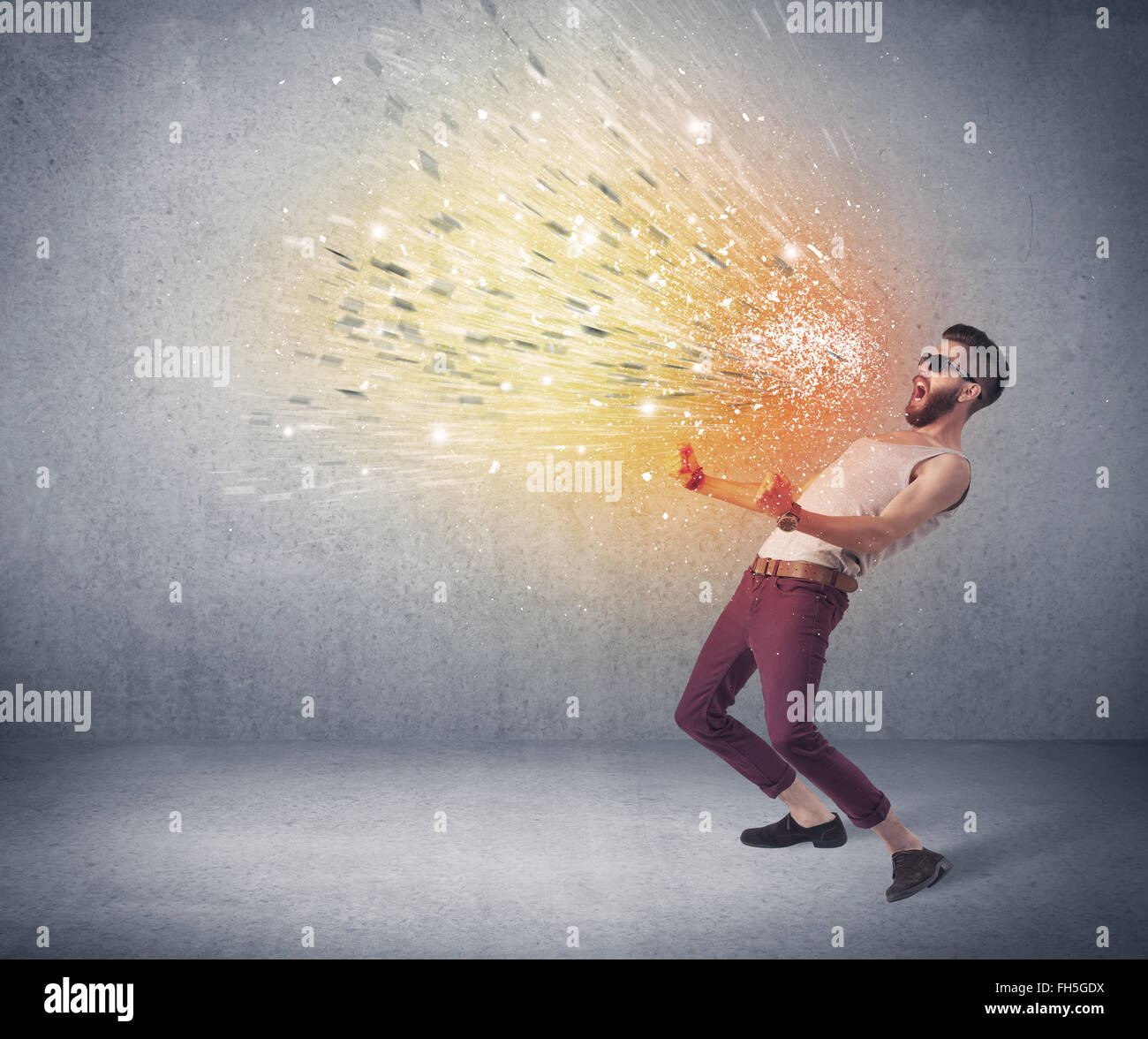Fashion model shouting colorful splash Stock Photo - Alamy
