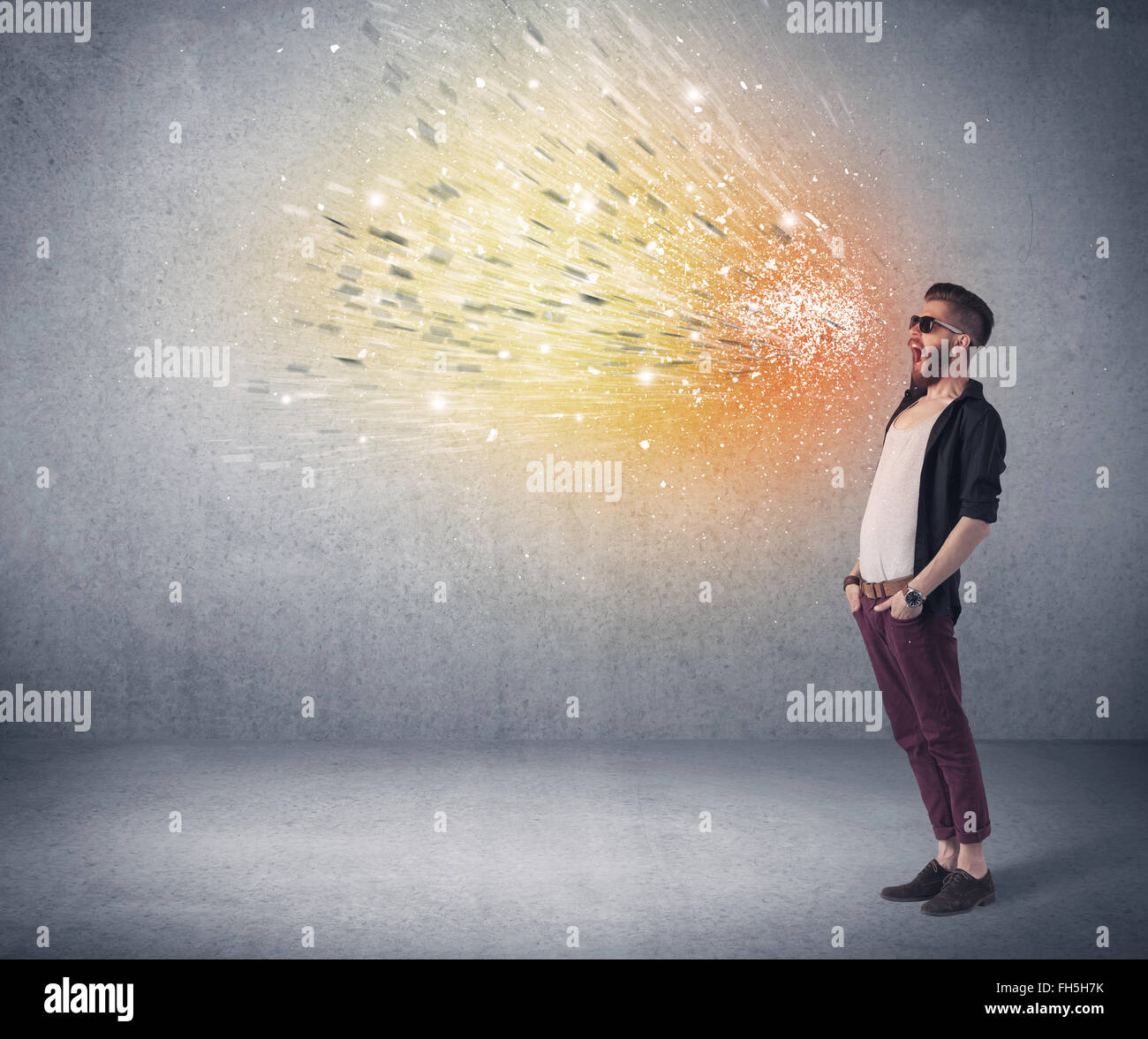 Fashion model shouting colorful splash Stock Photo - Alamy