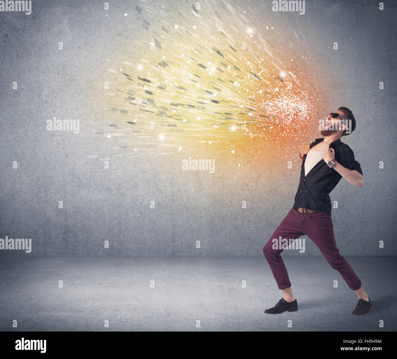 Fashion model shouting colorful splash Stock Photo - Alamy