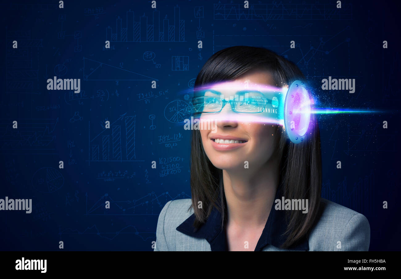 Woman from future with high tech smartphone glasses Stock Photo - Alamy