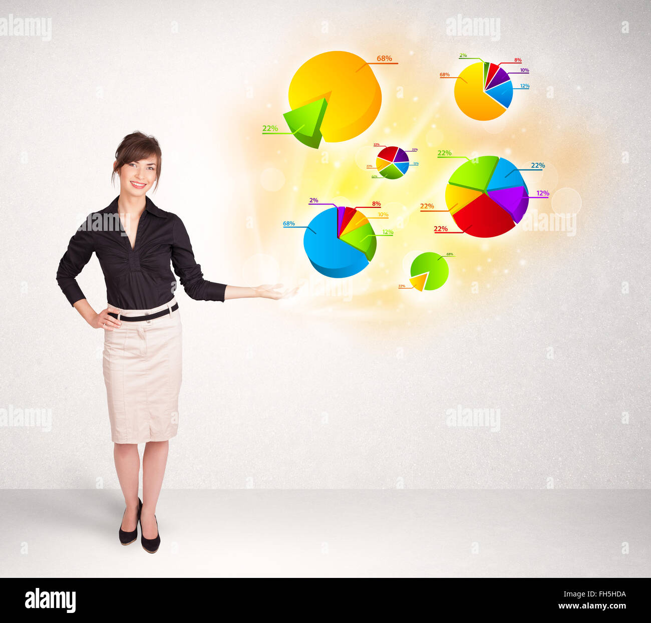 Business woman with colorful graphs and charts Stock Photo - Alamy
