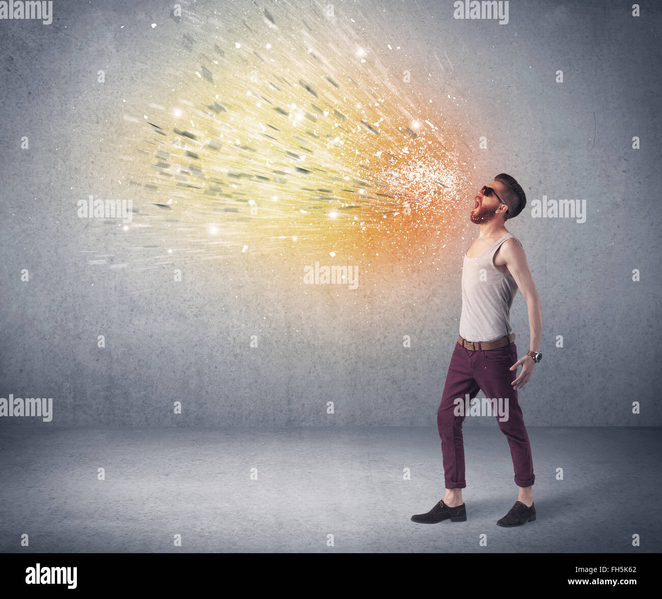 Fashion model shouting colorful splash Stock Photo - Alamy