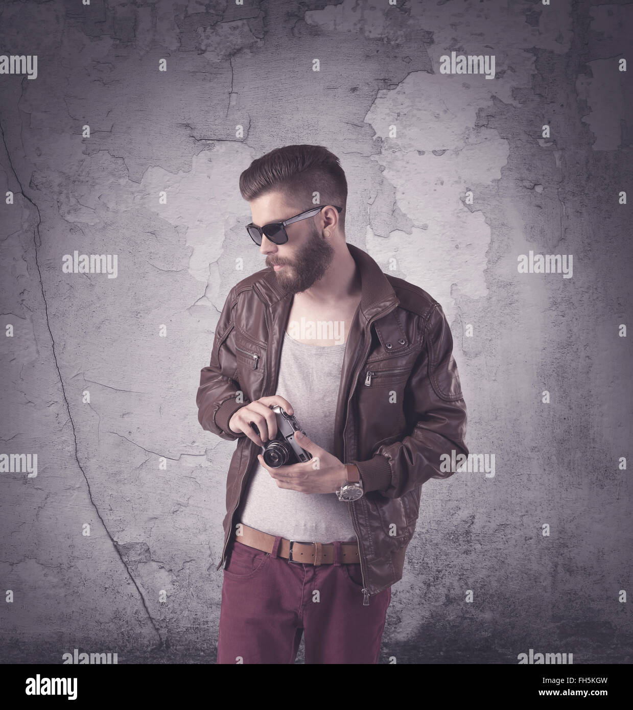Handsome hipster in fashion clothing Stock Photo - Alamy