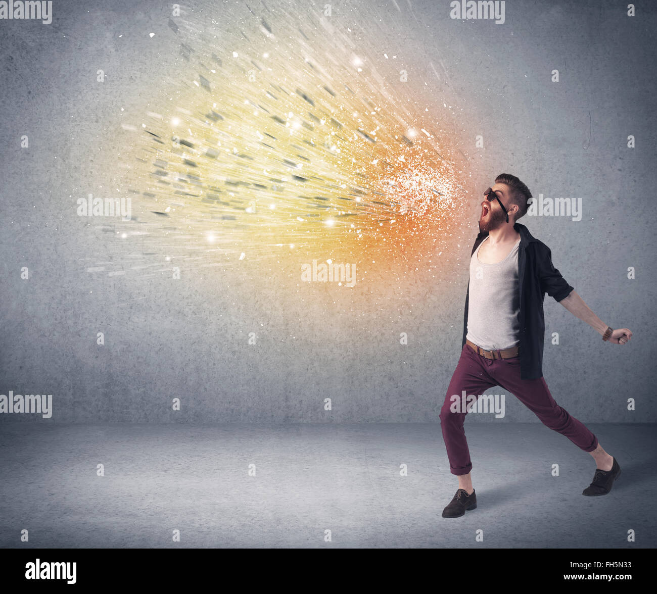 Fashion model shouting colorful splash Stock Photo - Alamy