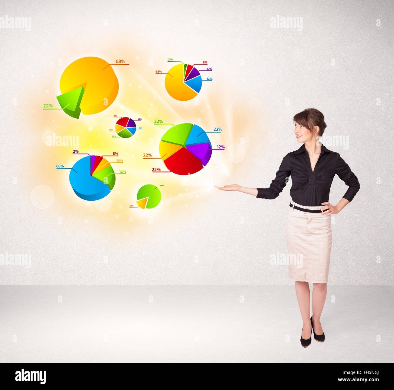 Business woman with colorful graphs and charts Stock Photo - Alamy