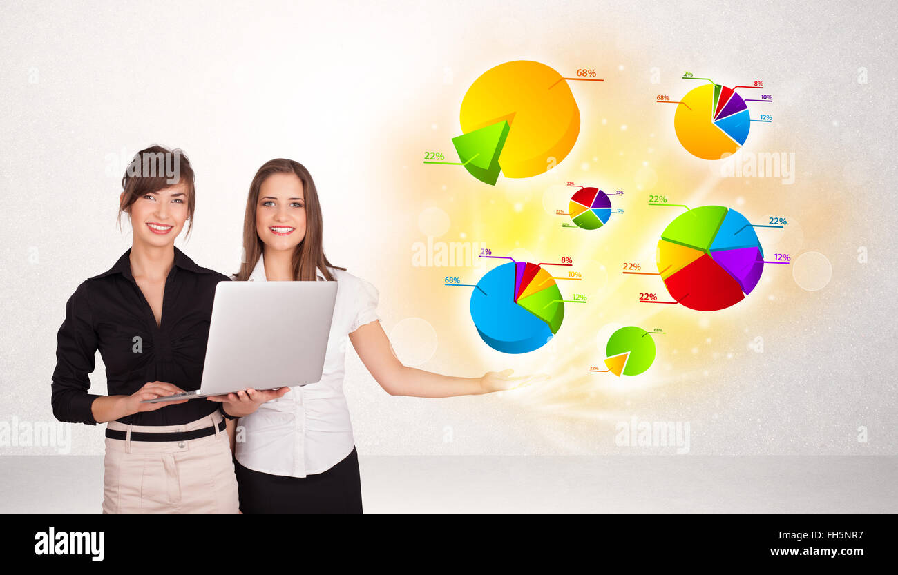 Business woman with colorful graphs and charts Stock Photo - Alamy