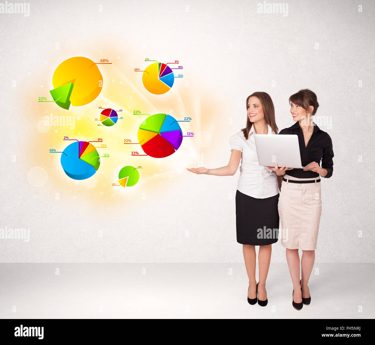 Business woman with colorful graphs and charts Stock Photo - Alamy