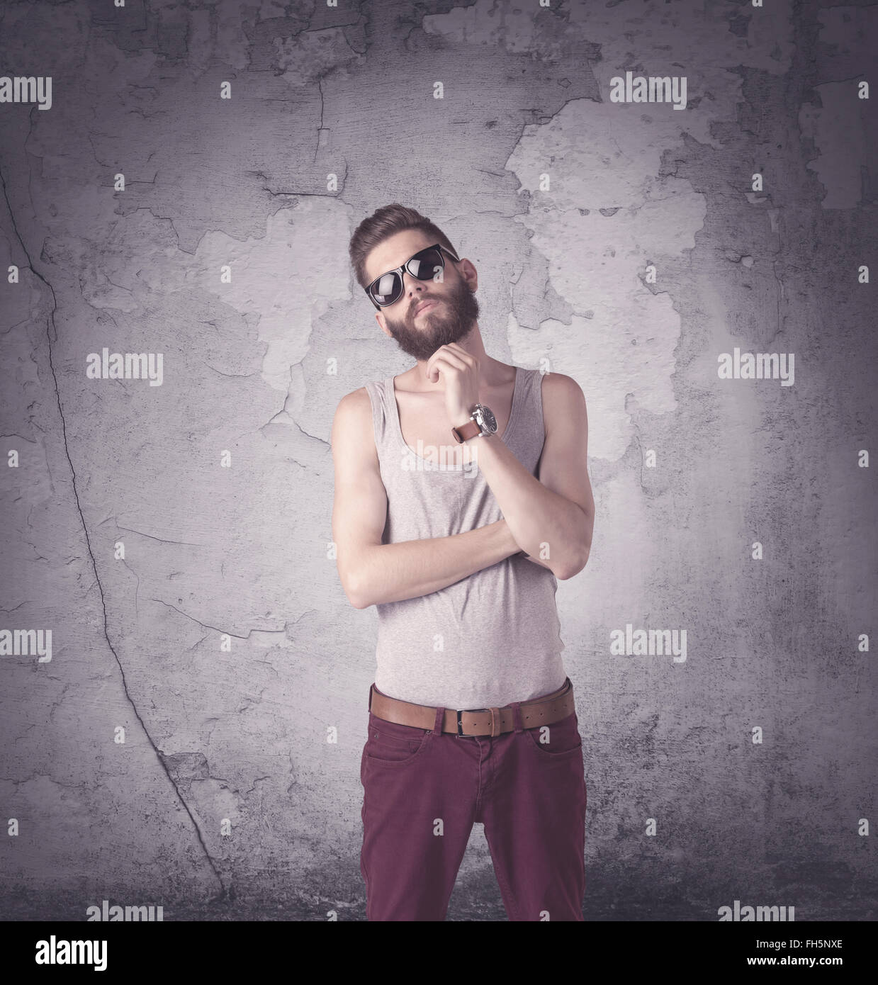 Handsome hipster in fashion clothing Stock Photo - Alamy
