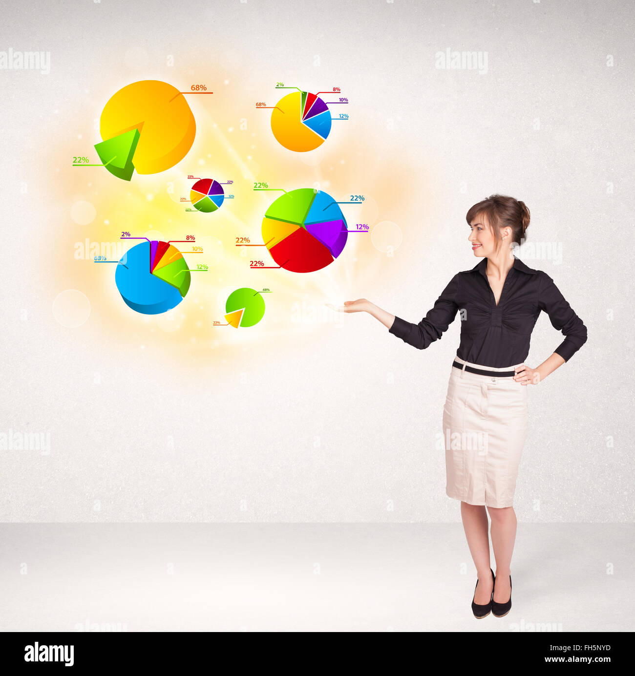 Business woman with colorful graphs and charts Stock Photo - Alamy