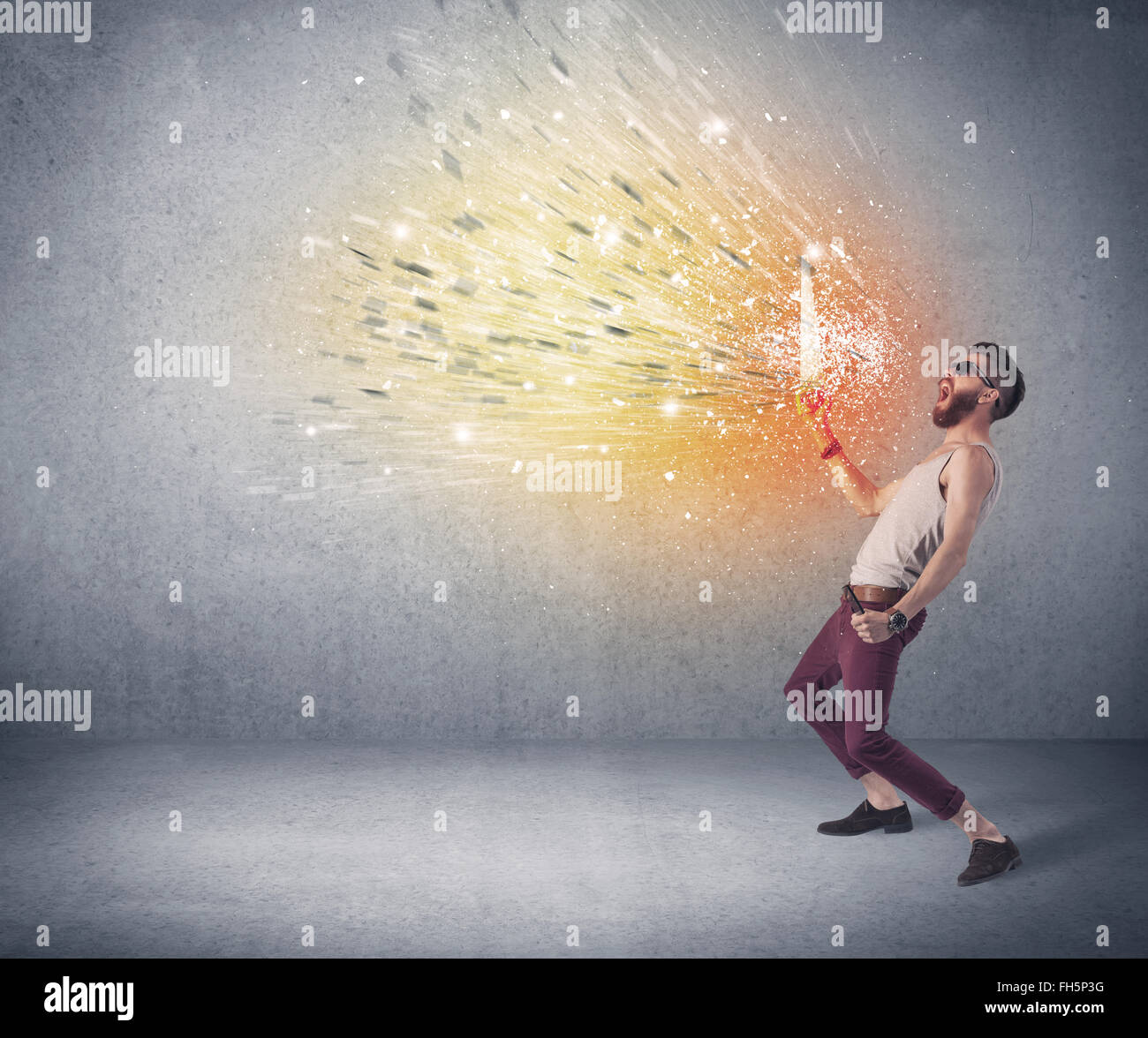 Fashion model shouting colorful splash Stock Photo - Alamy