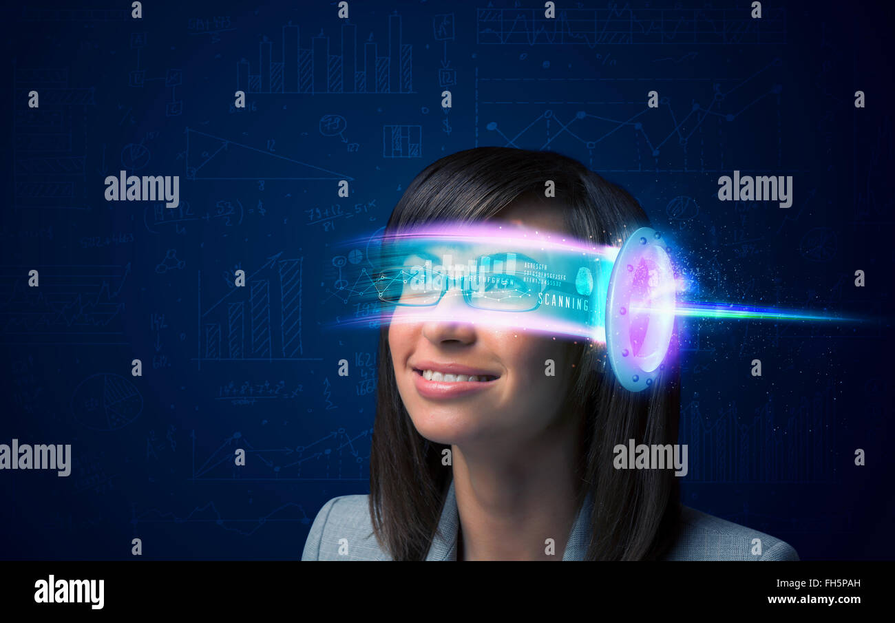 Woman from future with high tech smartphone glasses Stock Photo - Alamy