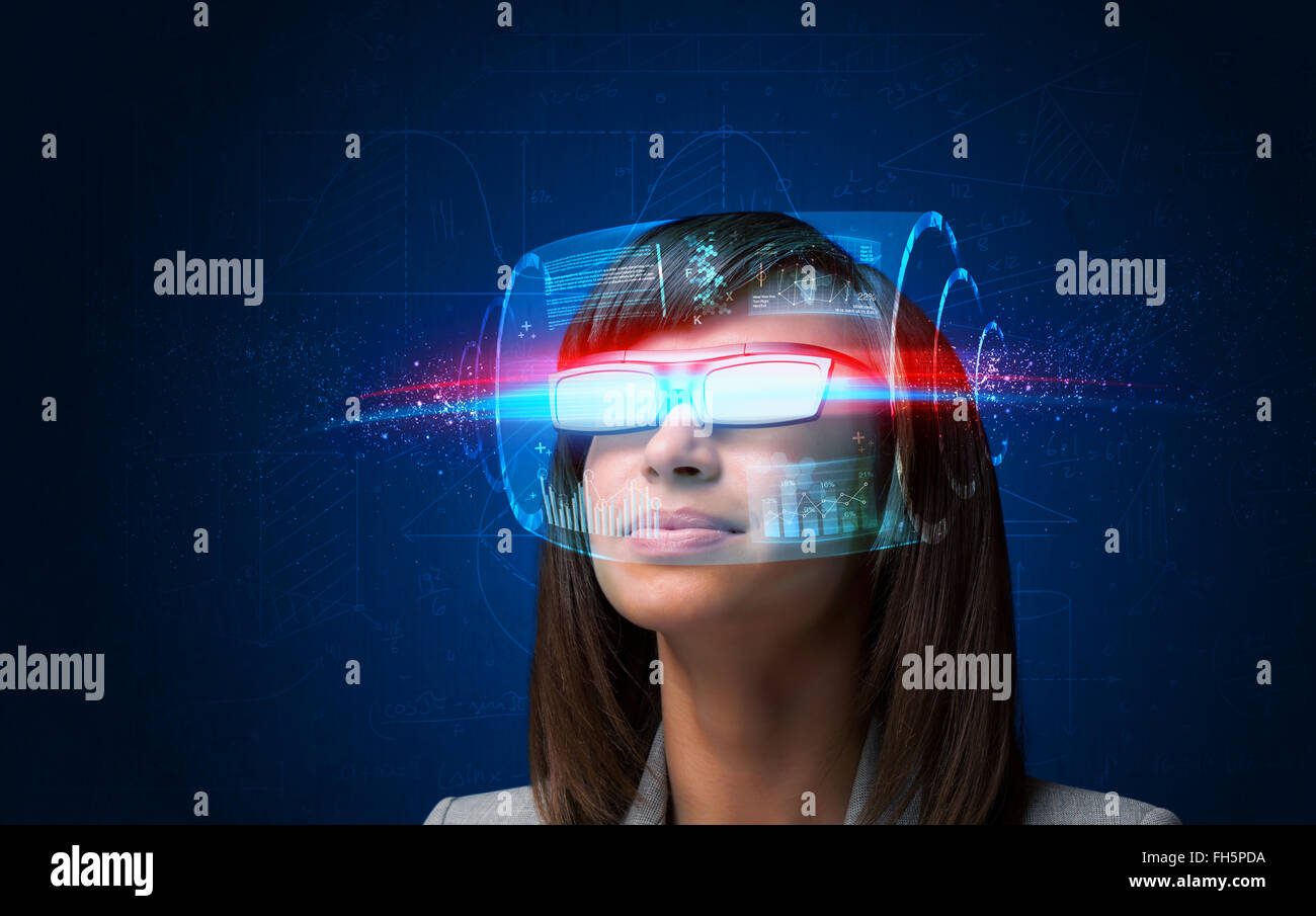 Future woman with high tech smart glasses Stock Photo - Alamy