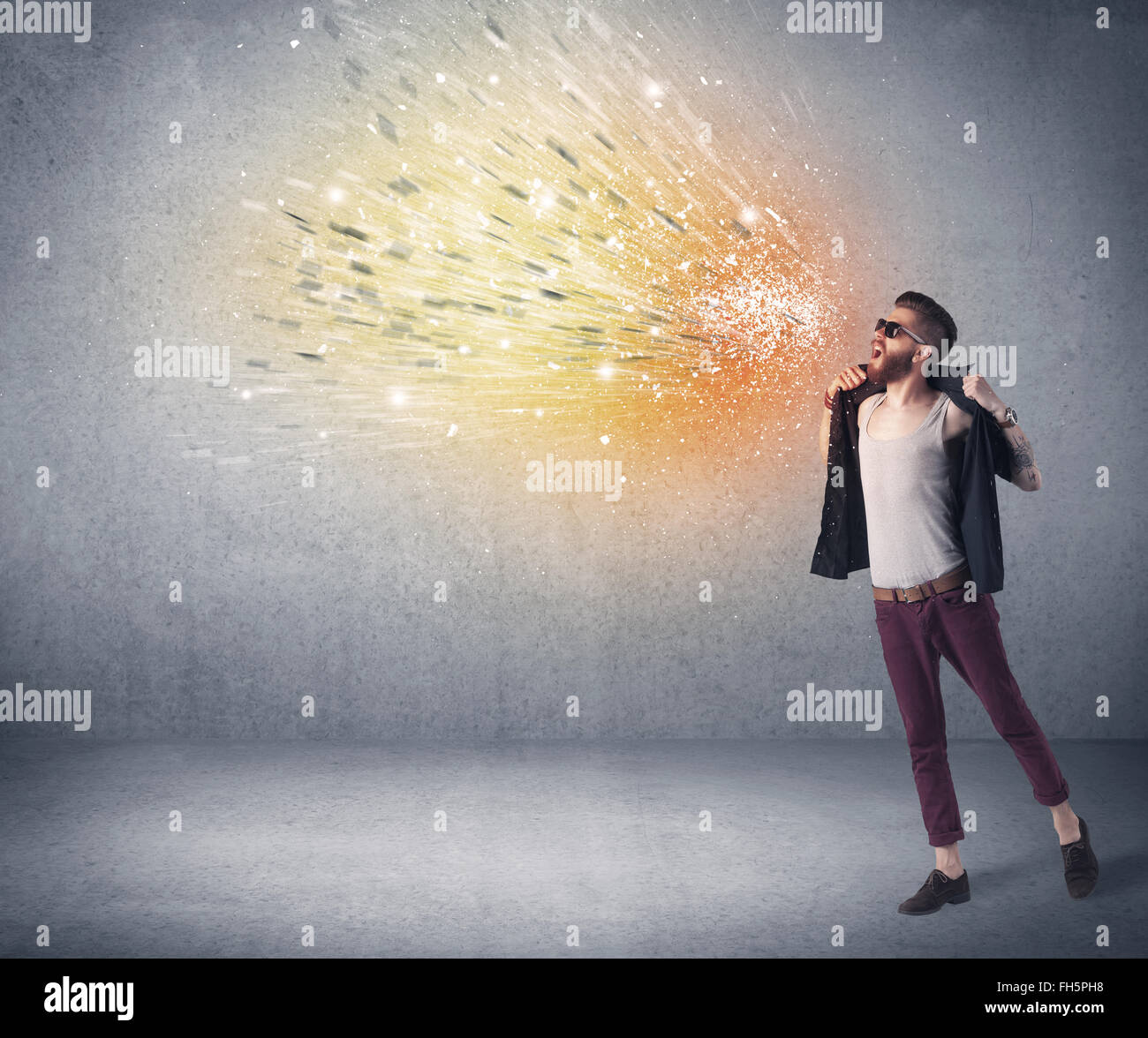 Fashion model shouting colorful splash Stock Photo - Alamy