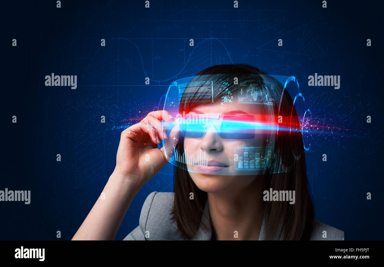 Future woman with high tech smart glasses Stock Photo - Alamy