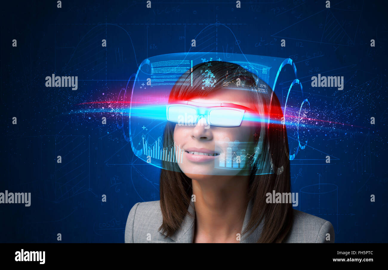 Future woman with high tech smart glasses Stock Photo - Alamy