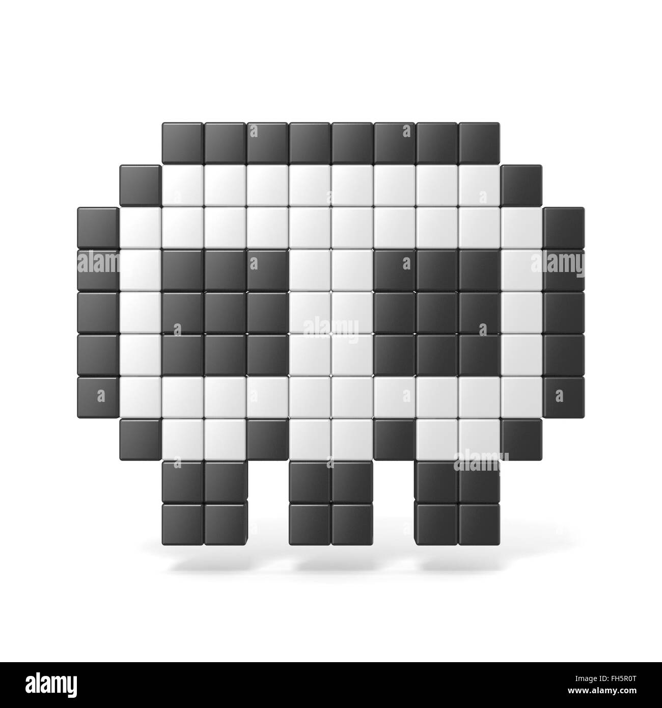 Pixelated 8bit skull icon. Front view. 3D render illustration isolated ...