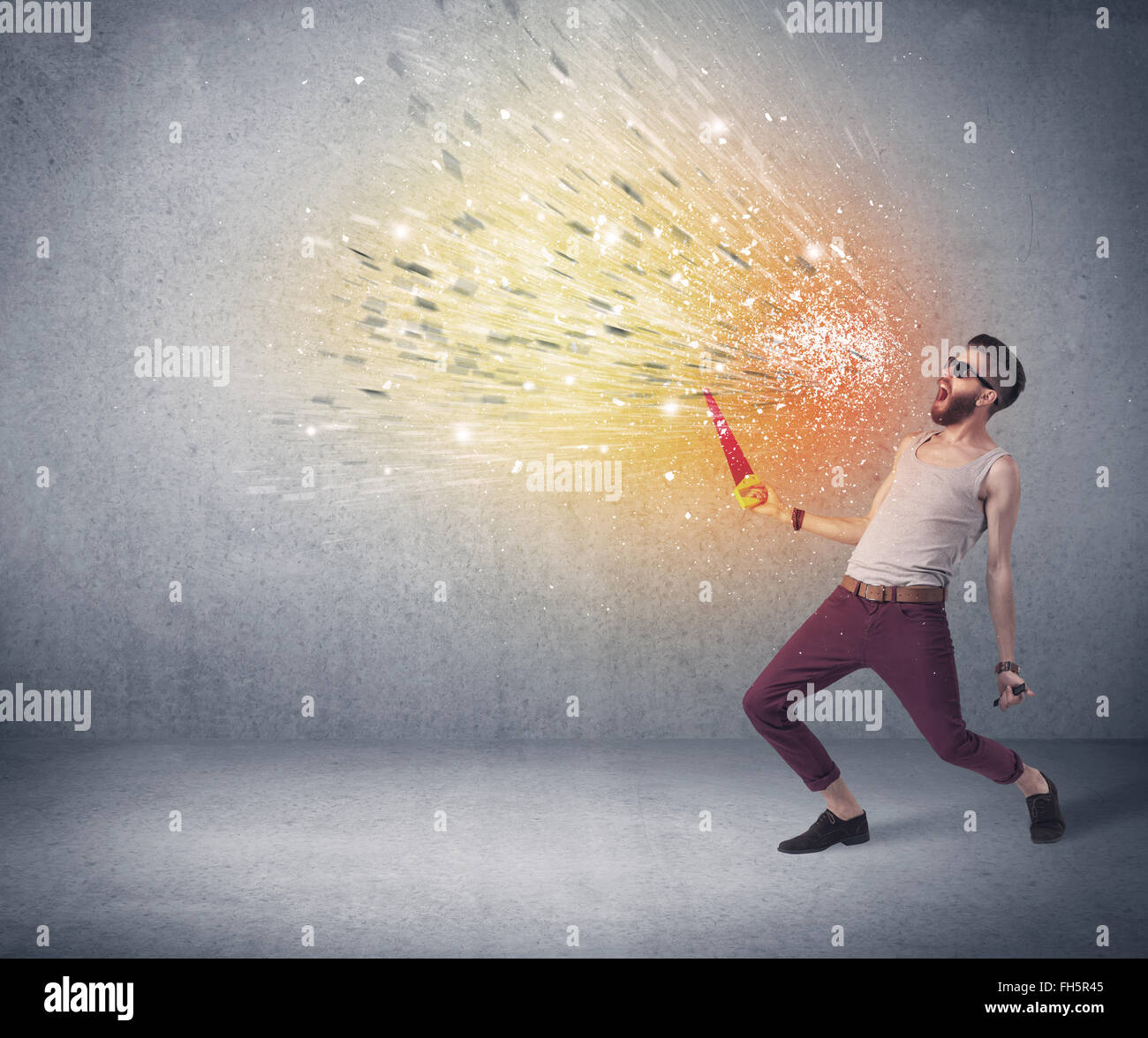 Fashion model shouting colorful splash Stock Photo - Alamy