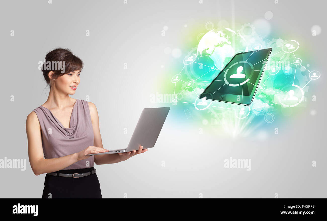 Business girl showing modern tablet technology concept Stock Photo - Alamy