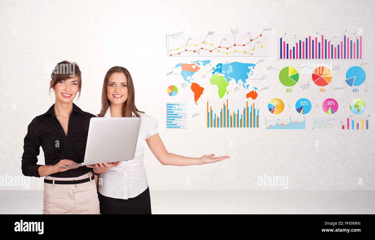 Business woman with colorful graphs and charts Stock Photo - Alamy