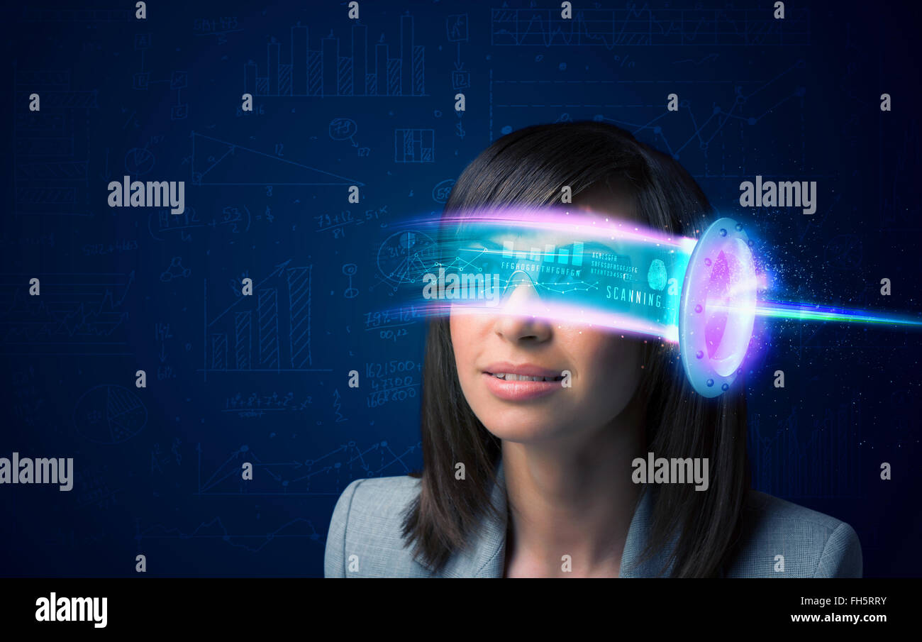 Woman from future with high tech smartphone glasses Stock Photo - Alamy