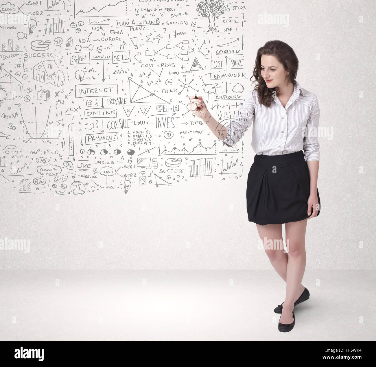 Young woman sketching and calculating thoughts Stock Photo - Alamy
