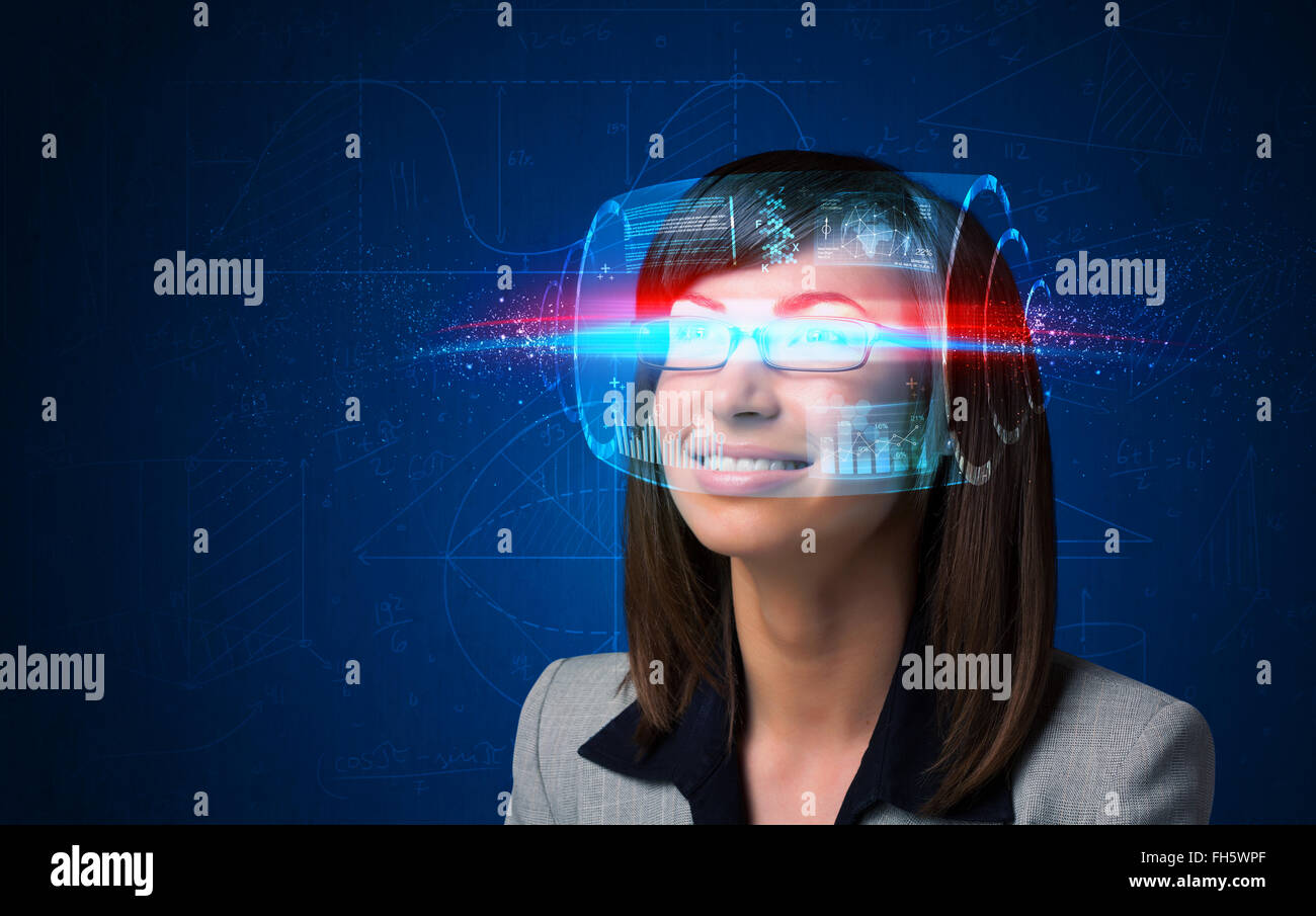 Woman with high tech smart glasses Stock Photo - Alamy