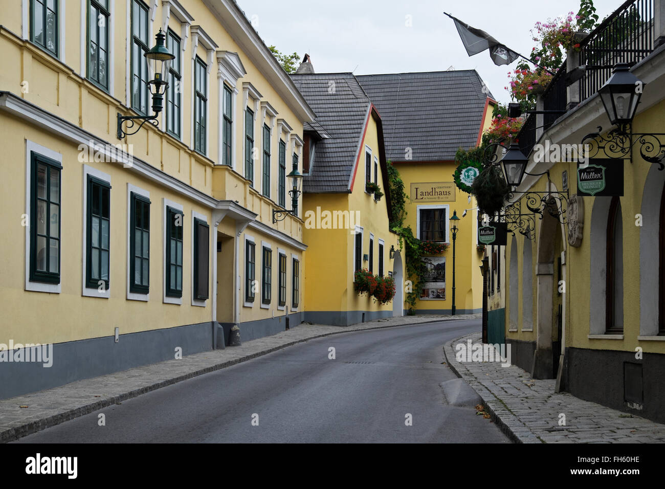 Street with Yellow Buildings, Grinzing, Dobling, Vienna, Austria Stock ...