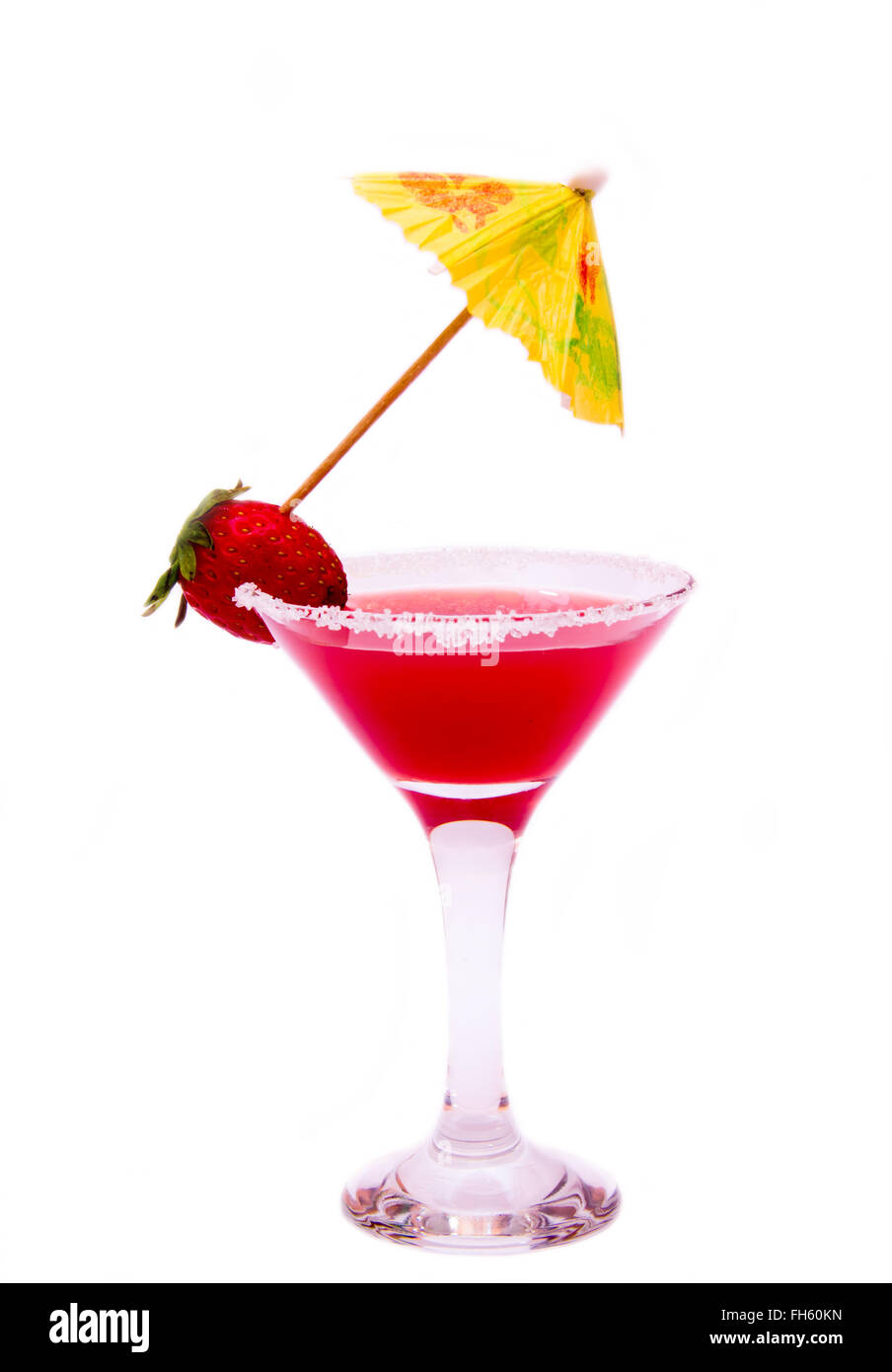 Strawberry cocktail with umbrella on a white background Stock Photo - Alamy