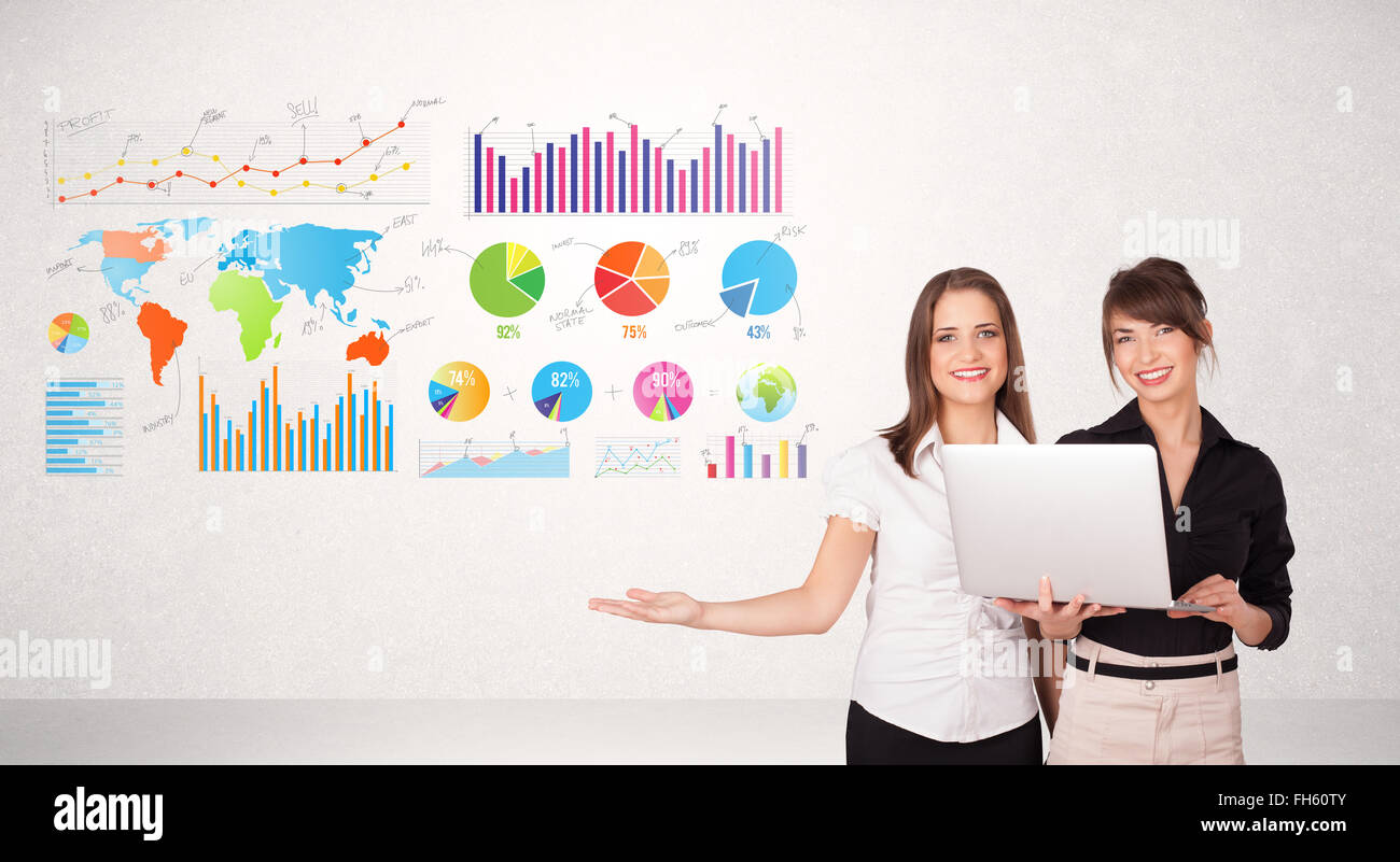 Business woman with colorful graphs and charts Stock Photo - Alamy