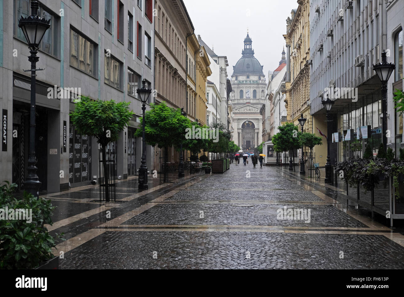 Cobblestone Lane and St Stepen's Basilica, Budapest, Hungary Stock ...
