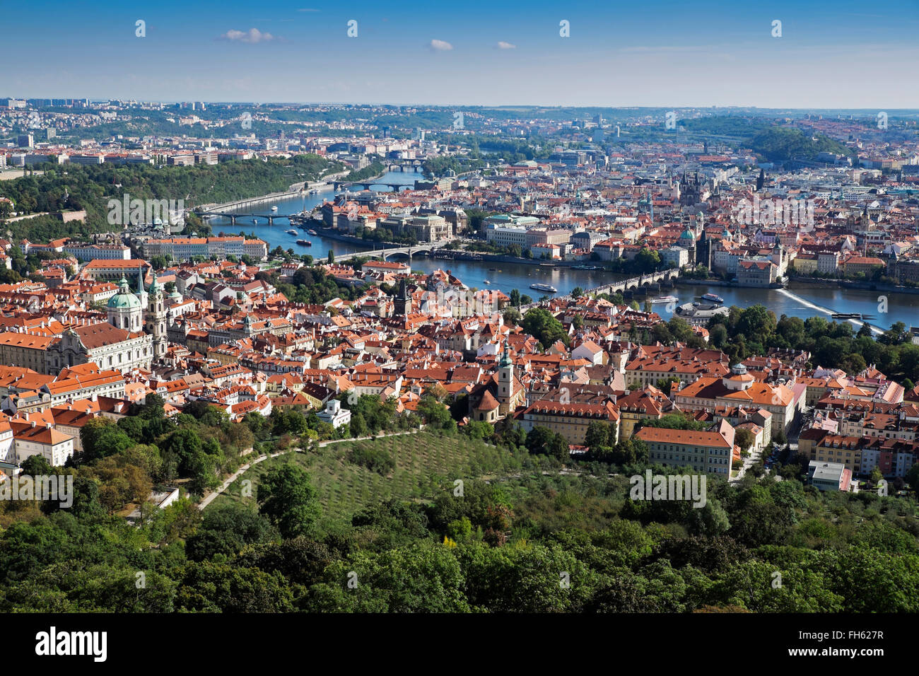 Scenic overview of the city of Prague with the Vltava River, Czech ...