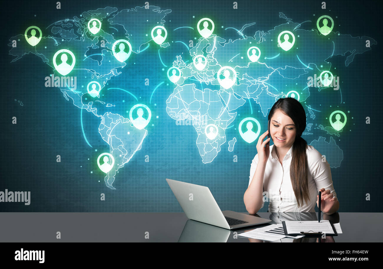 Businesswoman with social media connection Stock Photo - Alamy