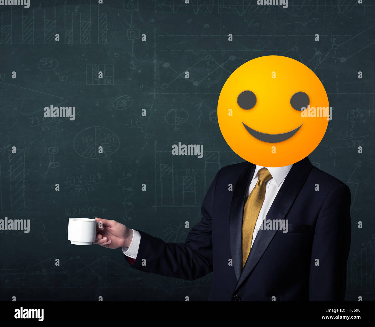 businessman wears yellow smiley face Stock Photo - Alamy