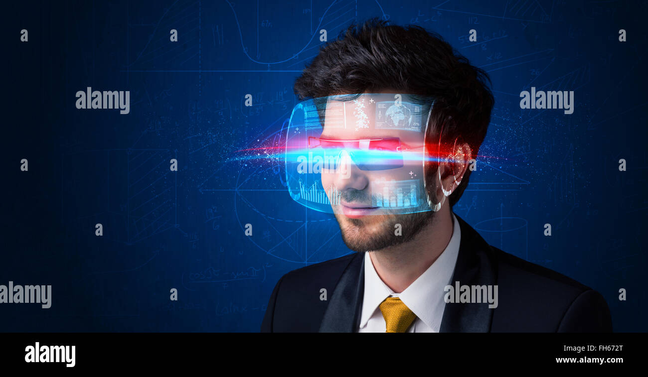 Man with future high tech smart glasses Stock Photo - Alamy