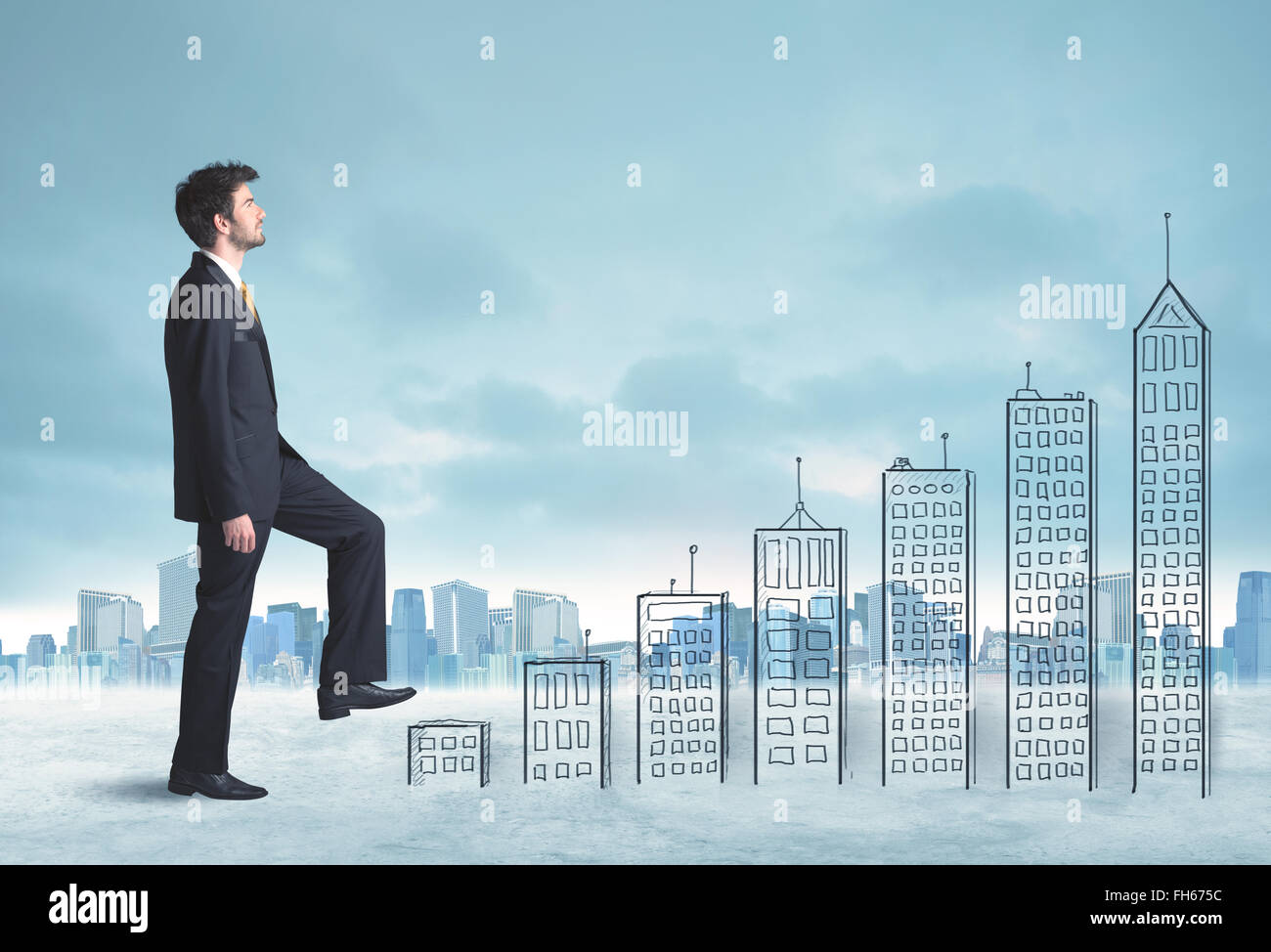 Man climbing up steps hi-res stock photography and images - Alamy