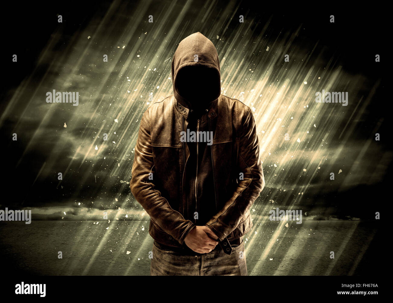 Dangerous criminal standing with cigarette Stock Photo - Alamy
