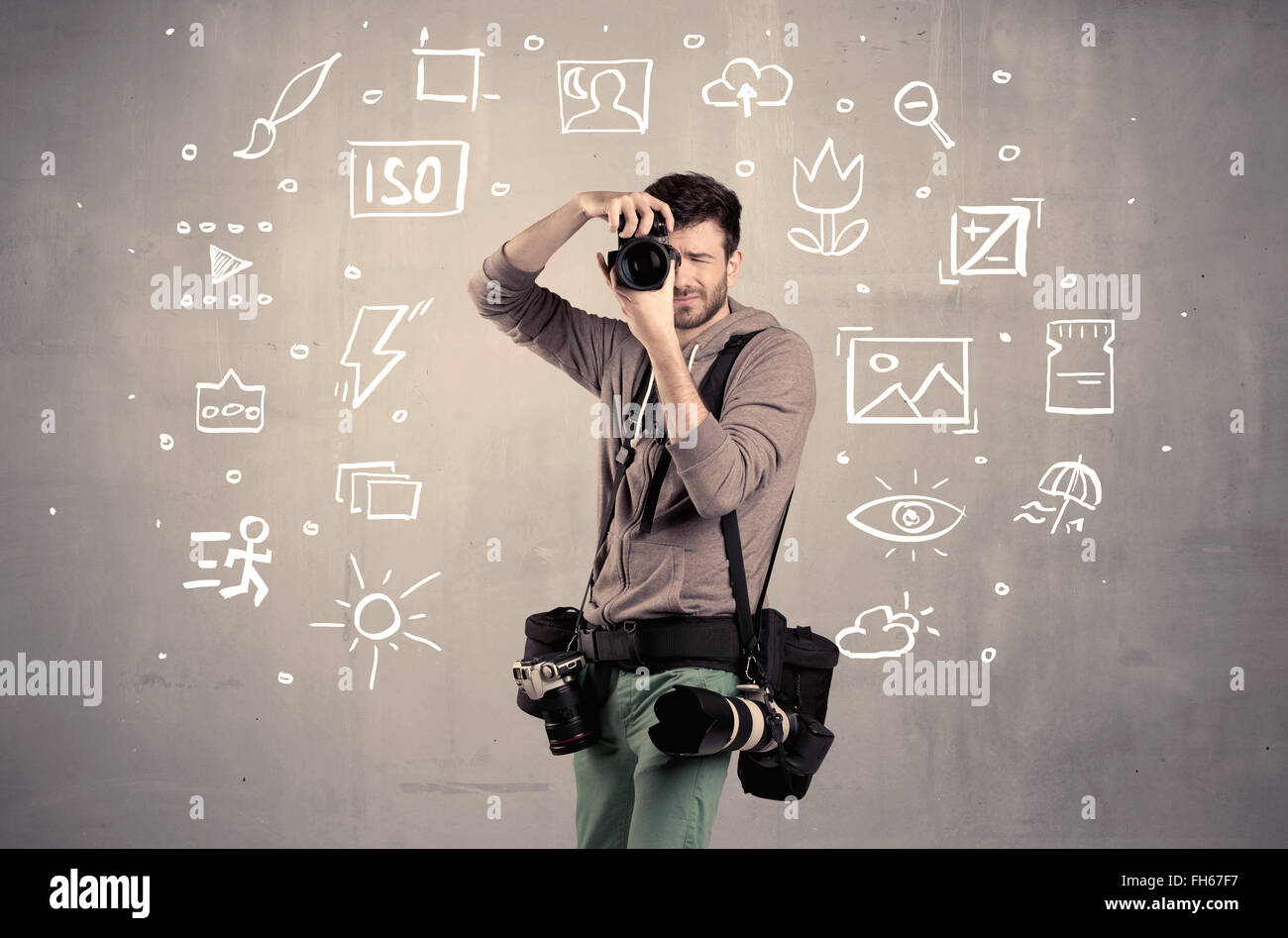 Photographer learning to use camera Stock Photo - Alamy