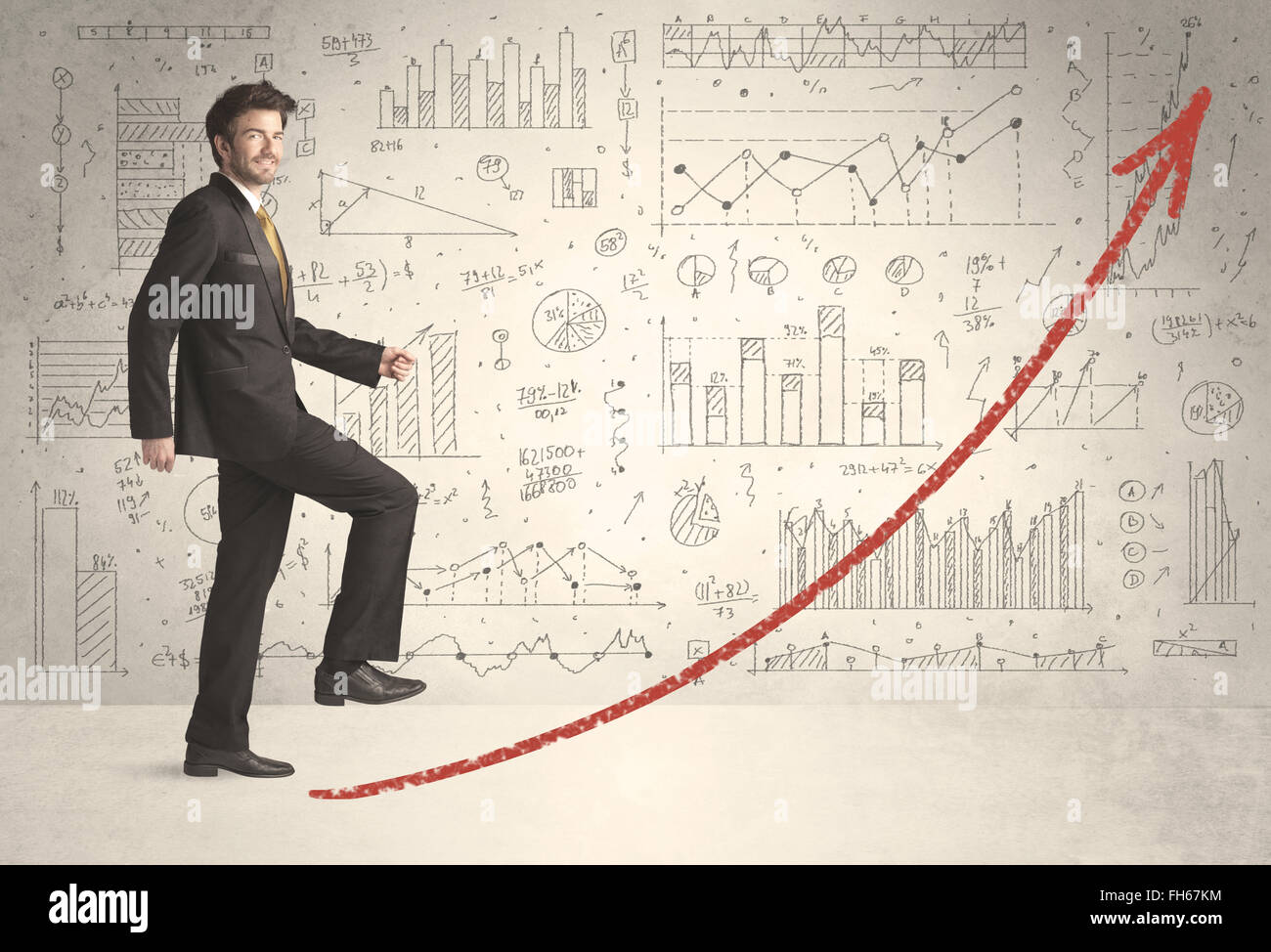 Business man climbing on red graph arrow concept Stock Photo - Alamy