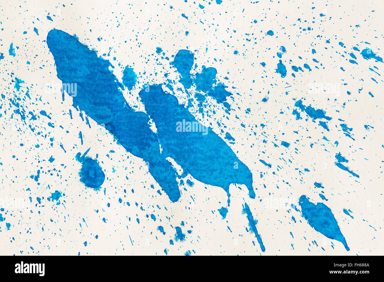 Watercolor blue abstract with ink blots on white grainy paper. To use ...