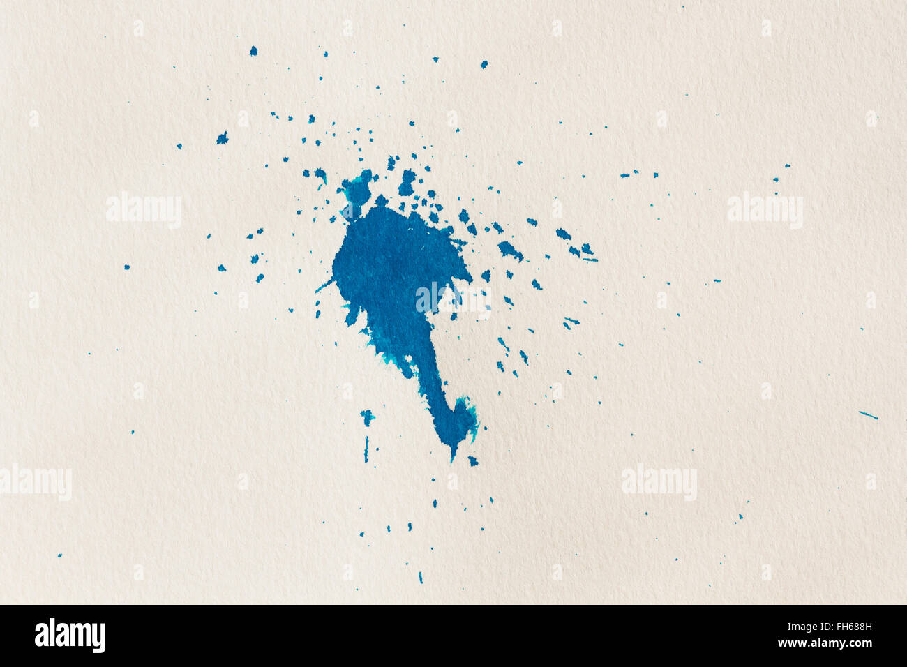 Watercolor blue abstract with ink blots on white grainy paper. To use ...