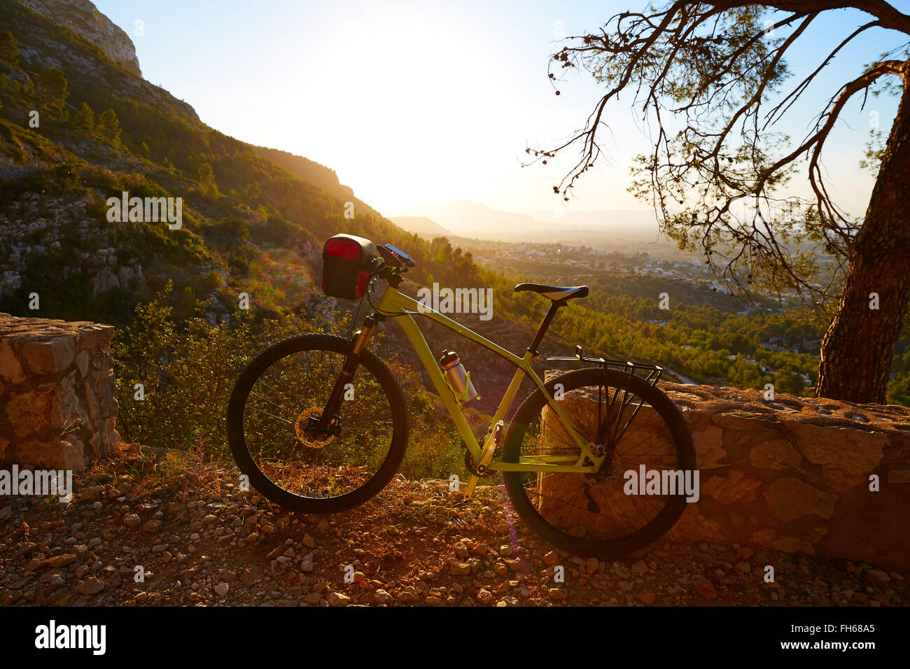 Mountain bike MTB sunset in Denia at Montgo track Alicante Spain Stock ...